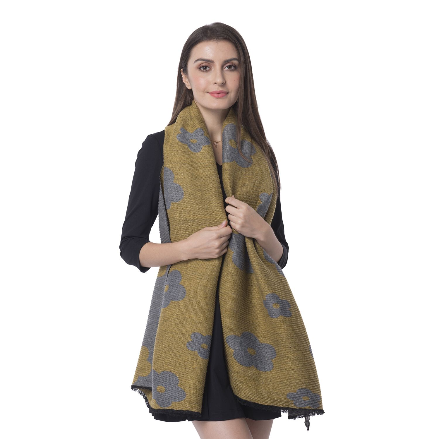 Designer Inspired Plum Blossom Flower Pattern Scarf - Mustard Colour ...