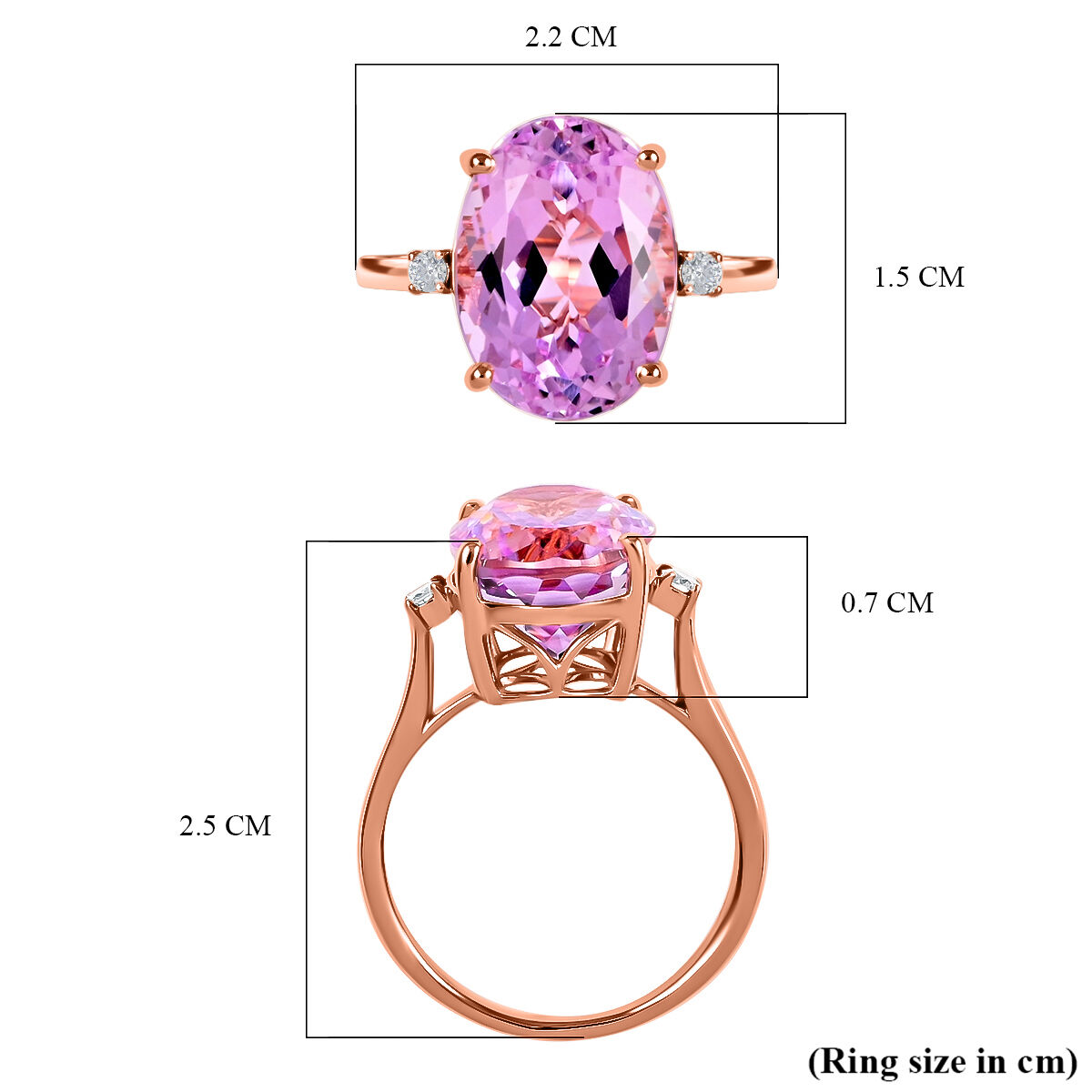 14K Rose Gold AAA Martha Rocha Kunzite , White Diamond I1 Solitaire Ring 8.00 ct, Gold Wt. 2.86 ...