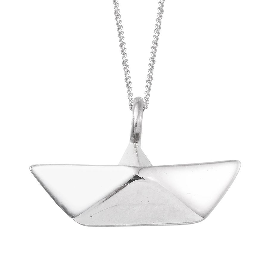 Platinum Overlay Sterling Silver Origami Boat Pendant With Chain ...