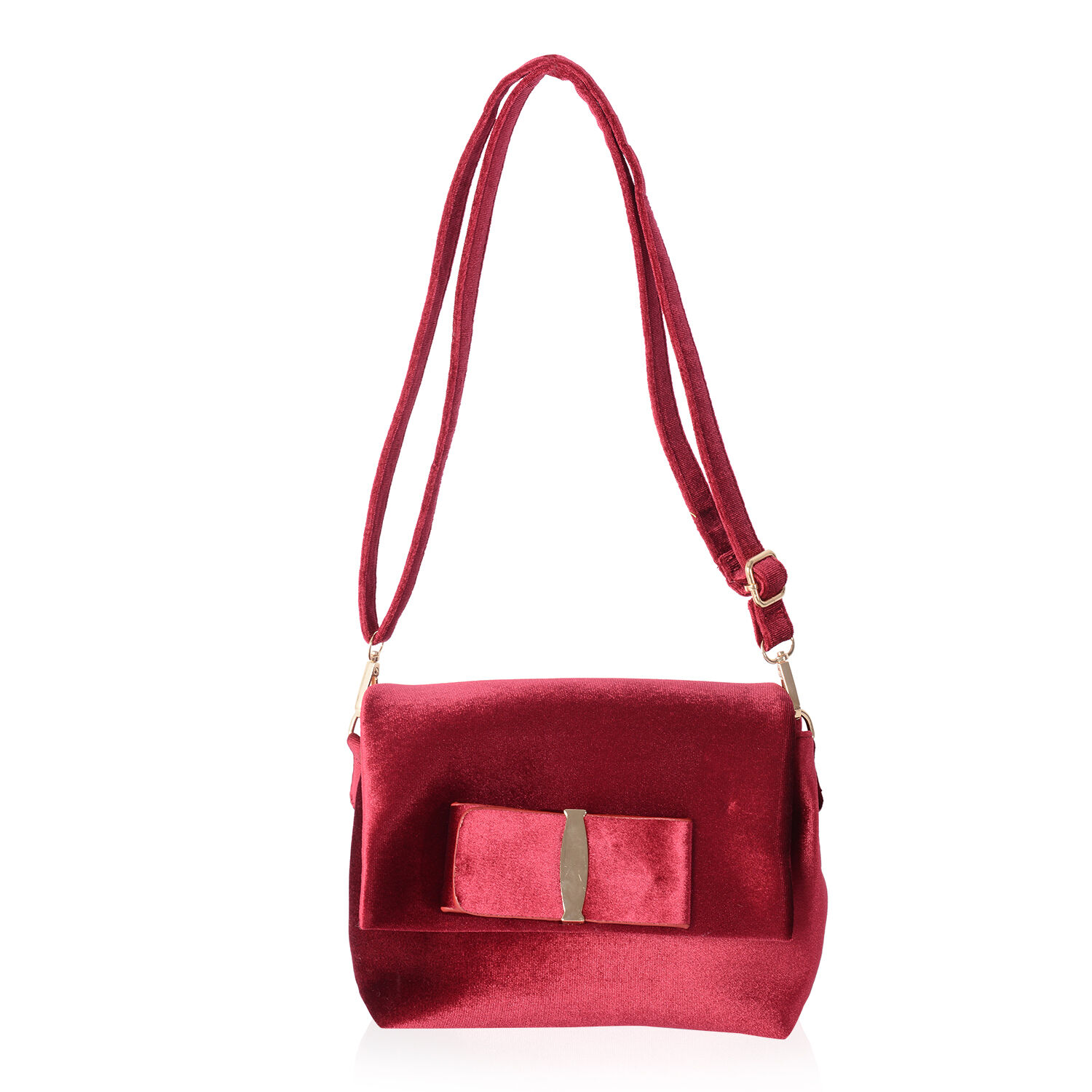 Red Colour Velvet Cross Body Bag (Size 24x17x7 Cm) - 3159038 - TJC