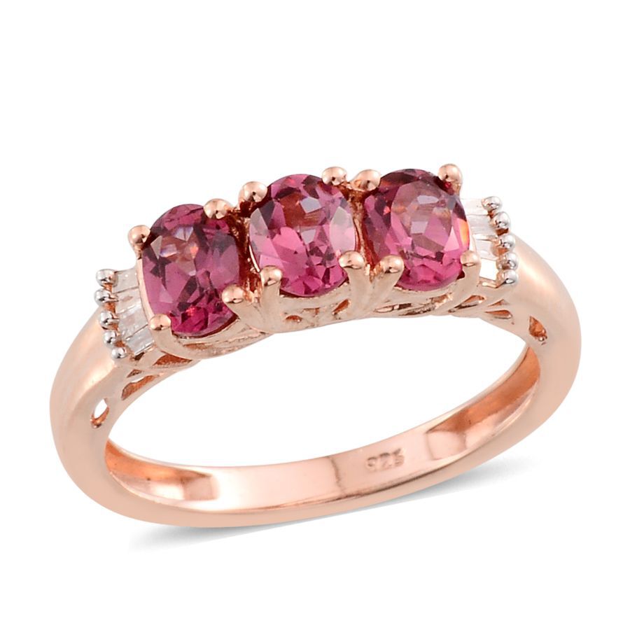 Rhodolite Garnet (Ovl), Diamond Ring in Rose Gold Overlay Sterling ...