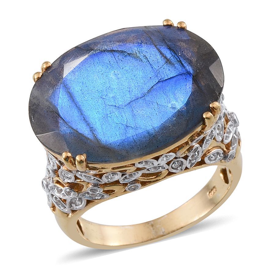 Labradorite (Ovl 19.00 Ct), White Topaz Ring in 14K Gold Overlay ...