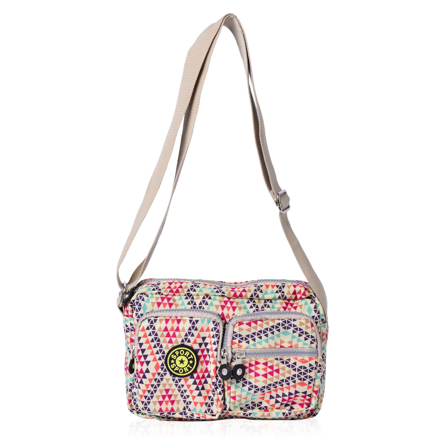 Designer Inspired Beige and Multi Colour Diamond Pattern Handbag with ...