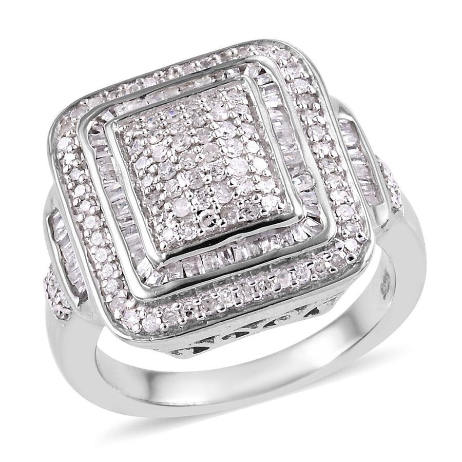 0.75 Ct Diamond Cluster Ring in Platinum Plated Sterling Silver 5.75 ...