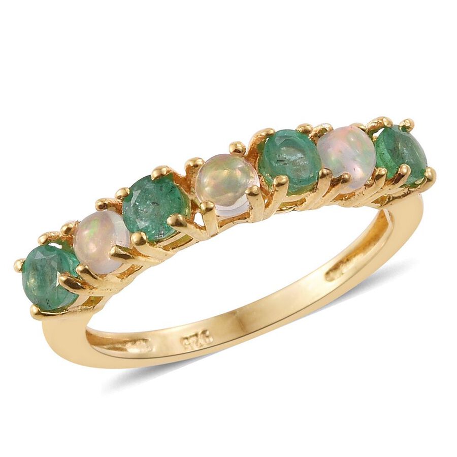 Brazilian Emerald, Ethiopian Welo Opal Ring in Gold plated Silver 1 ...