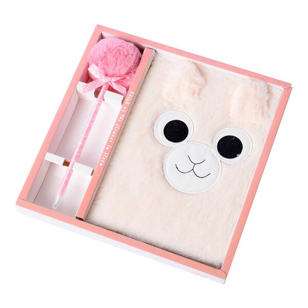 2 Piece Set - Fluffy Monkey Cover Notebook with Pom-Pom Blue Ink Pen ...