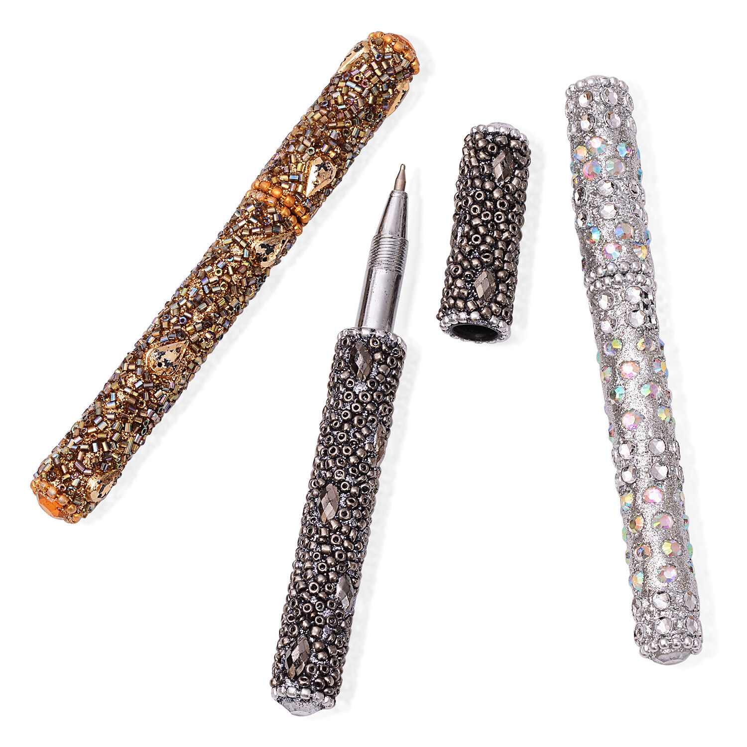 Set of 3 - Black, Silver and Golden Glitter Cap Pens - 2174243 - TJC