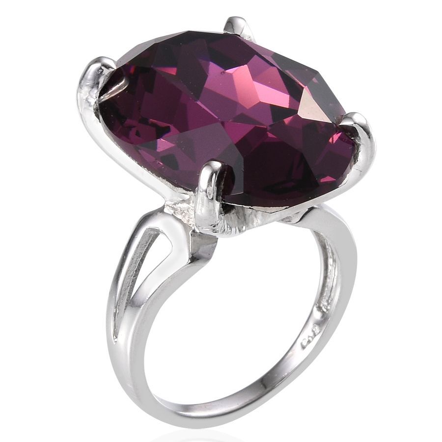 - Amethyst Colour Crystal (Ovl) Ring in ION Plated Platinum Bond 24.250 ...