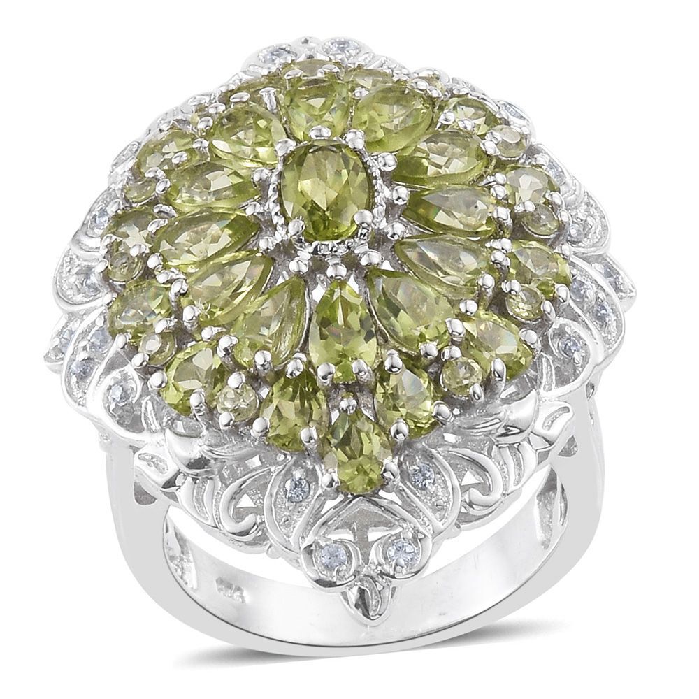 Hebei Peridot (Ovl 0.50 Ct), Natural Cambodian Zircon Ring in Platinum ...
