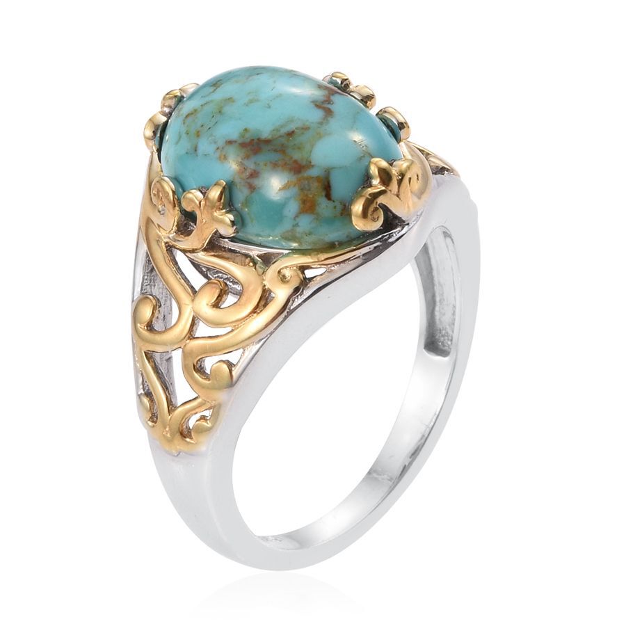 Arizona Matrix Turquoise (Ovl) Solitaire Ring in Platinum and Yellow ...