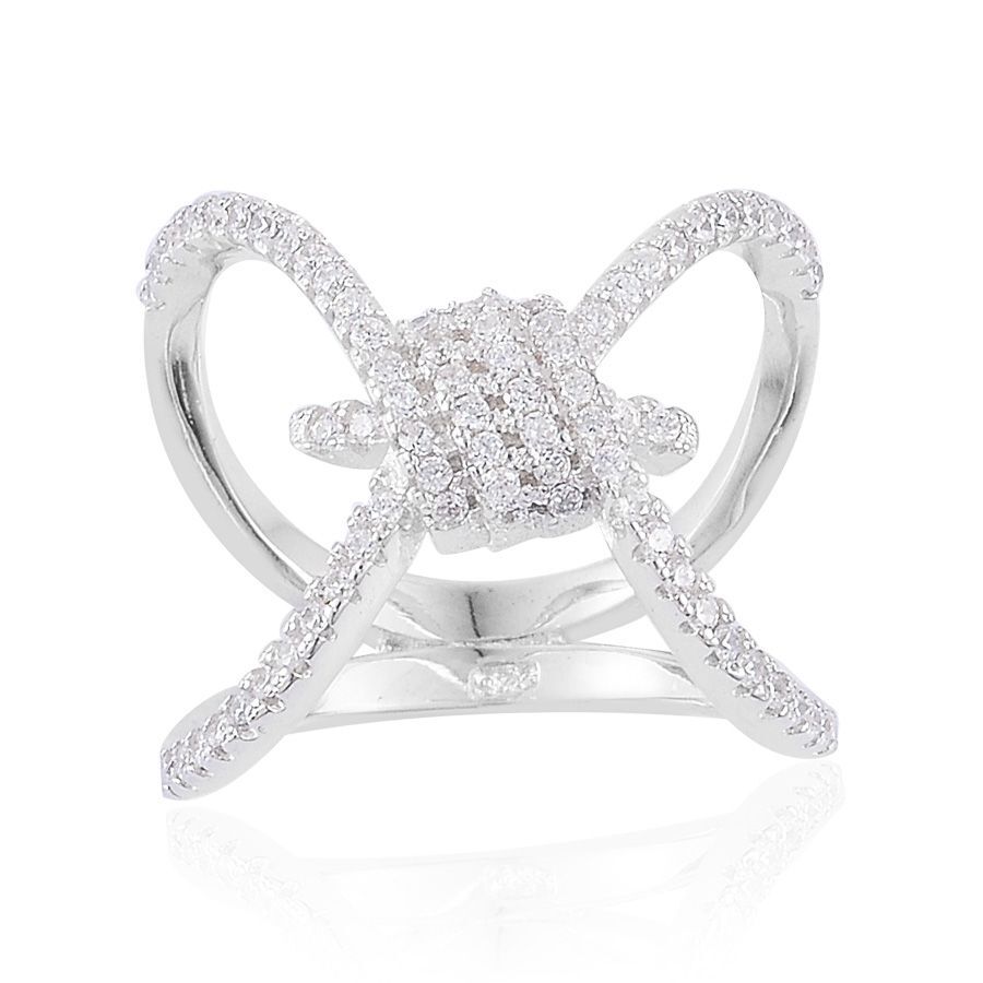 ELANZA AAA Simulated White Diamond Ring in Rhodium Plated Sterling ...