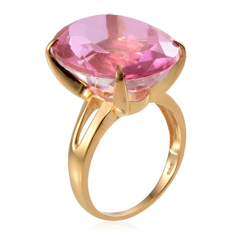 Kunzite Colour Quartz (Ovl) Solitaire Ring in 14K Gold Overlay Sterling ...
