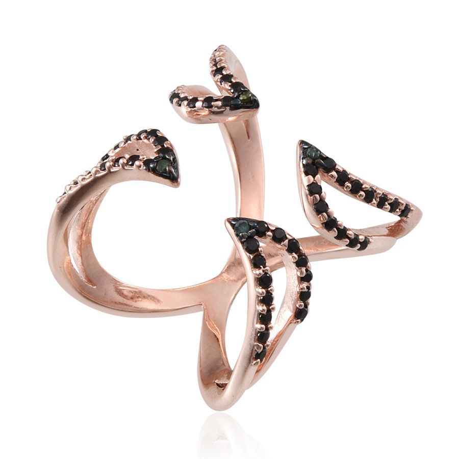 Boi Ploi Black Spinel (Rnd), Blue Diamond Open Ring in Rose Gold ...