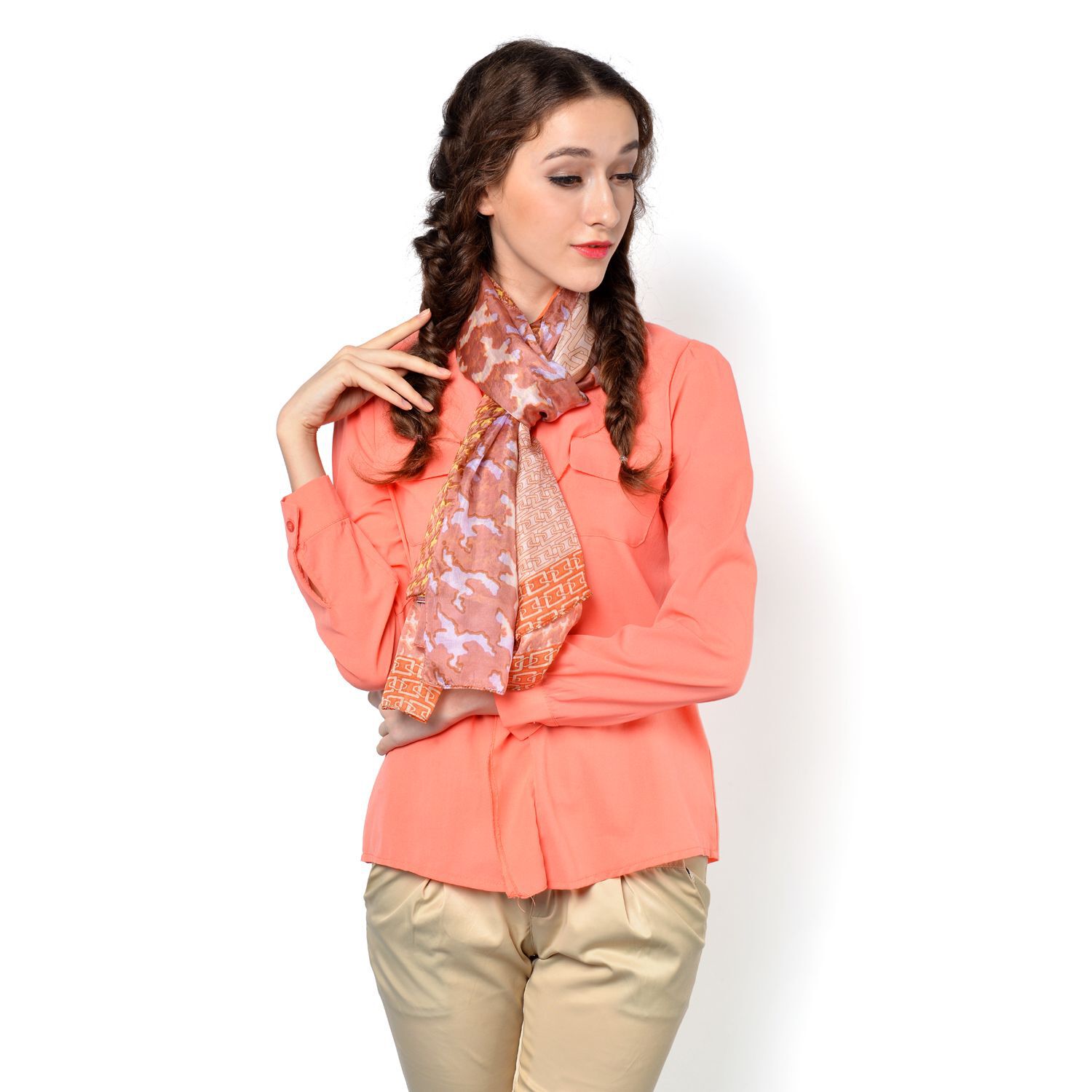 100% Mulberry Silk Peach and Multi Colour Scarf (Size 170x100 Cm ...