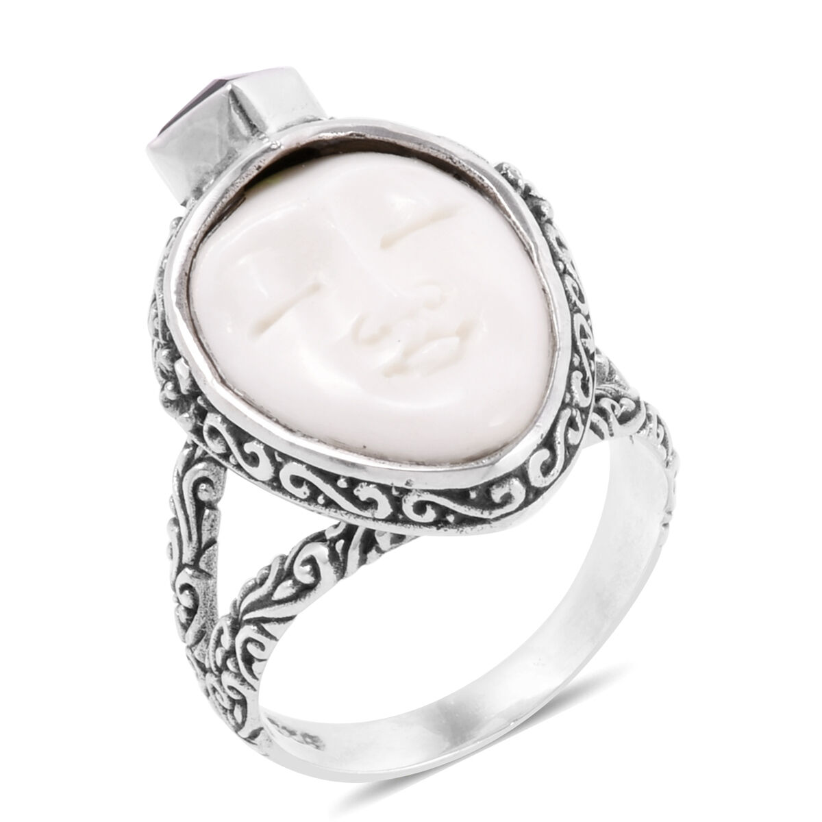 Princess Bali Collection OX Bone Carved Face and Chrome Diopside Ring ...