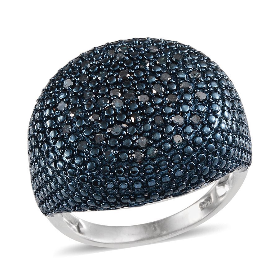 Blue Diamond (Rnd) Cluster Ring in Platinum Overlay Sterling Silver 0. ...