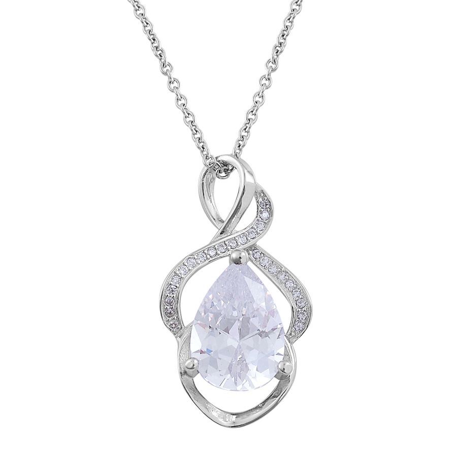 ELANZA AAA Simulated White Diamond Pendant With Chain in Rhodium Plated ...