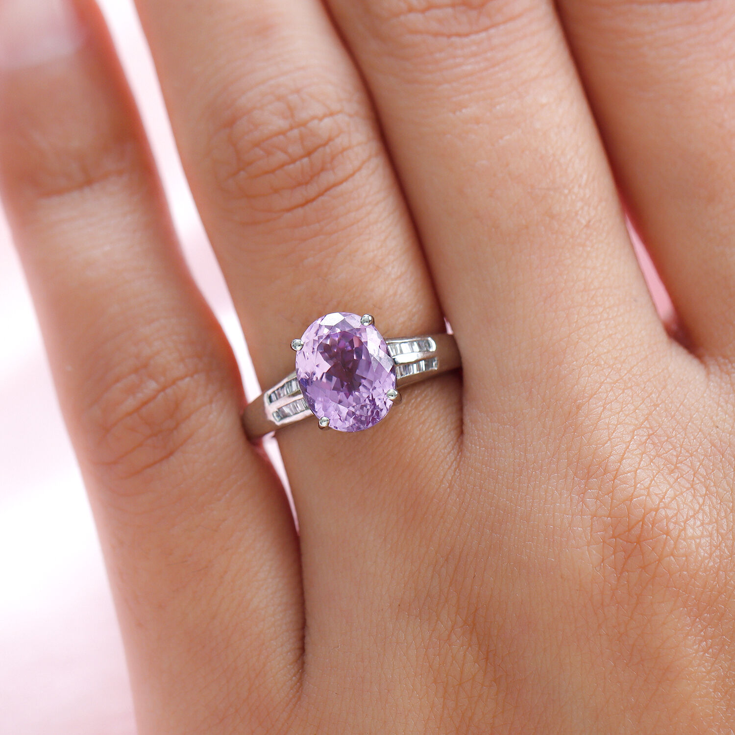 RHAPSODY 950 Platinum AAAA Kunzite Solitaire Ring with Diamond 3.64 ...
