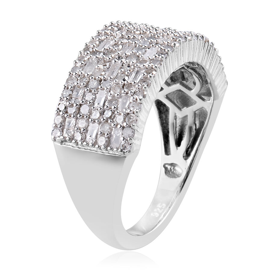 1 Carat Diamond Multi Row Ring in Platinum Plated Sterling Silver ...
