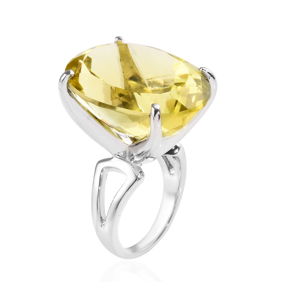 37 Carat Natural Ouro Verde Quartz Solitaire Cocktail Ring in Platinum ...