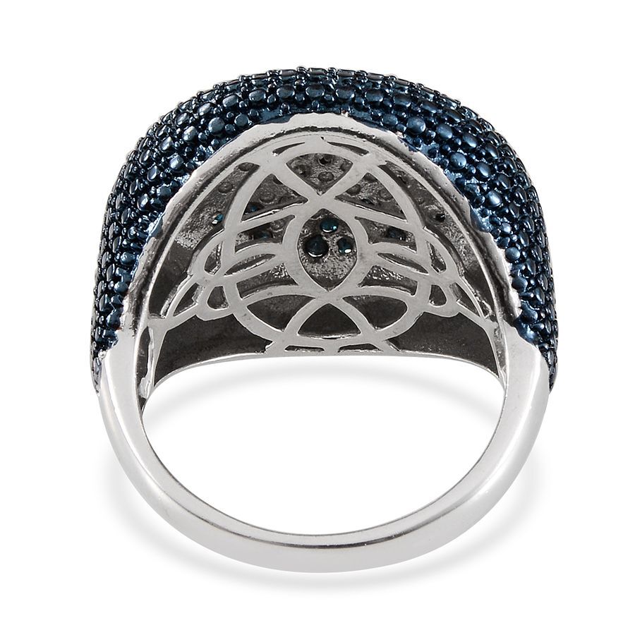 Blue Diamond (Rnd) Cluster Ring in Platinum Overlay Sterling Silver 0. ...