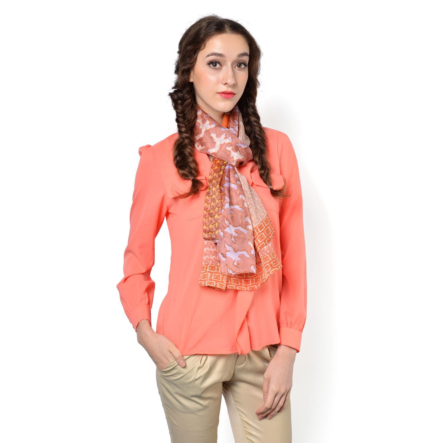 100% Mulberry Silk Peach and Multi Colour Scarf (Size 170x100 Cm ...